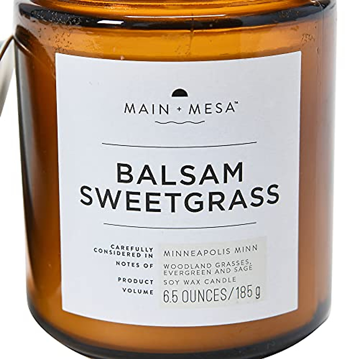 Main + Mesa Amber Lidded Amber Glass Jar Candle, 6.5 oz, Burn time up to 32 Hours