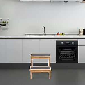 Wooden Step Stool Kids Toddler Foot Stools for Kids Potty Training Stool 2 Step Stool for Kitchen Sink Bathroom Two Step Stool with Handle Natural