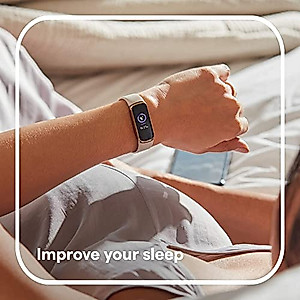 Fitbit Luxe Fitness and Wellness Tracker with Stress Management, Sleep Tracking and 24/7 Heart Rate, One Size S L Bands Included, Lunar White/Soft Gold Stainless Steel, 1 Count