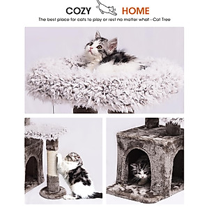 Cat Tree-Cat Tower Multi-Level Interactive 26.8 Inch Small Cat Tree Tower with Scratching Post for Climbing, Resting, and Claw Sharpening Sturdy Cat Furniture-White & Gray