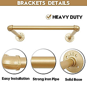 AddGrace Industrial Pipe Clothing Rack 20.5" Gold Clothing Rack DIY Heavy Duty Garment Rack 2Pack Wall Mounted Clothes Rack Closet Rod for Hanging Clothes (Gold) 52cm