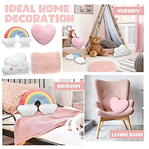 Geetery Set of 4 Decorative Throw Pillow for Girl Heart Cloud Rainbow Pillow Fluffy Plush Soft Stuffed Pillows for Living Room Bedroom Playroom Bed Sofa Chair Floor Decors