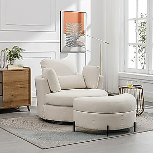 Oversized Swivel Accent Barrel Chair with Storage Bench Large Ottoman+4 Pillows,Comfy Upholstered 360 Recliner Sofa Club Chaise Leisure Round Loveseat Lounge Armchair for Living Room/Hotel/Nursery