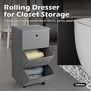 YOHOM Rolling Storage Cart with Fabric Drawers, Under Desk Filing Bin 3 Drawer Home Office Organizer Multi-Functional Storage for Bedroom, Living Room Books Magazines Toys Clothes (Thin, Gray)