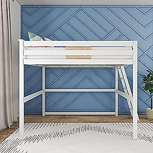 Max & Lily Full Size High Loft Bed with Ladder on End, White, Solid Wood Modern Bed Frame for Kids/Teens, Pine, Non-Toxic Finish, 400 lb. Weight Capacity, Easy Assembly