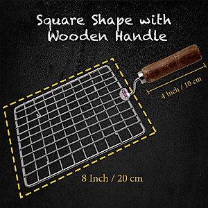 KSJONE Stainless Steel Multi-Functional Wire Steaming Cooling and Baking Barbecue Rack Square Wire Roaster Rack/Papad Jali/Roti Grill Round Shape with Wooden Handle