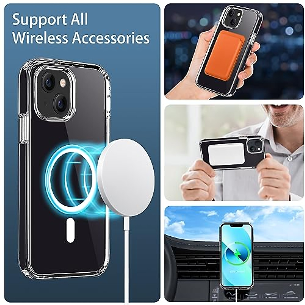 Hsefo Magnetic Case Compatible with iPhone 13 Mini Case, Compatible with MagSafe Wireless Charging, Transparent Anti-Scratch Back Shockproof Protective Slim Thin Phone Case Cover, Clear