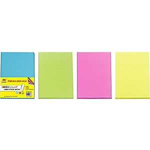 4A 4A 5084-N-L Sticky Notes, 5 x 8 Inches, Large Size, Lined, 4 Neon Colors, Self-Stick Notes, 50 Sheets/Pad, 4 Pads/Pack, 200 Sheets/Pack