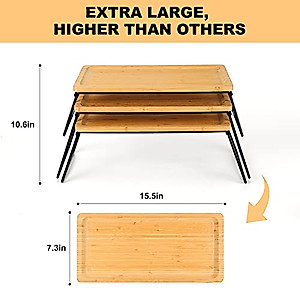 Bamboo 3 Tier Serving Tray with Iron Frame, Dessert Table Display Set and Cupcake Stand for Party, Rectangular Serving Tray Bamboo Farmhouse Layer Tray, Party Serving Decoration Tray