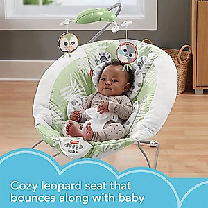 ​Fisher-Price Snow Leopard Deluxe Bouncer, Bouncing Baby seat with Soothing Music, Sounds, and Vibrations