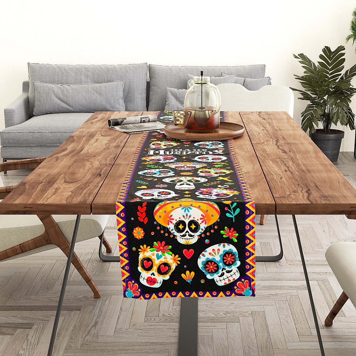 Day of The Dead Table Runner Dia de Muertos Table Runner Mexican Day of The Dead Decorations Sugar Skull Decor Dia De Los Muertos Party Table Decorations -15 x 72inch