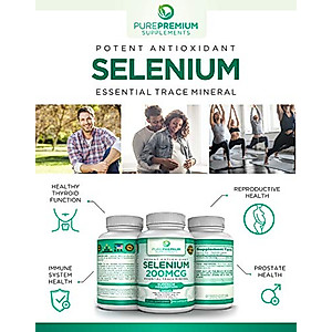 PurePremium Selenium Supplement (Selenomethionine) 100 Once Daily Selenium 200mcg Caps. Supports Immune System, Prostate and Reproductive Function - Essential Trace Mineral - Selenium 200 mcg