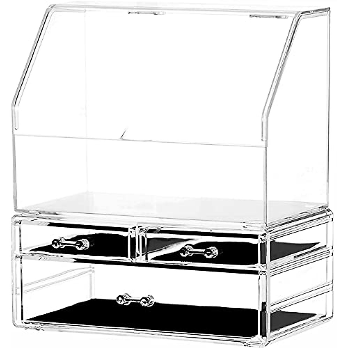 Cq acrylic Cosmetic Display Cases With LId Dust Water Proof for Bathroom Countertop Stackable Large Clear Makeup Organizer and Storage With 3 Drawers,Set of 2