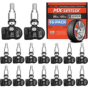 Autel TPMS Sensors 2in1 MX-Sensor 315MHz + 433MHz Press-in Tire Pressure Monitor System Sensor OE-Level TPMS Sensor Programmable by Autel TPMS Tool with TS408 TS508WF TS601, (Metal Stem Set of 16)