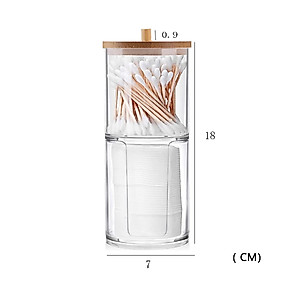 Qtip Holder Dispenser with Cotton Pads Jar Set Bamboo Lid Stackable Bathroom Counter Acrylic Organizer to Storage Cotton Ball Cotton Swab and Bath Salts
