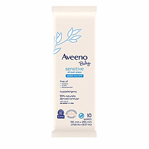 Aveeno Baby Sensitive All Over Wipes, Hypoallergenic, Paraben-& Fragrance-Free 10ct (Pack of 48, 480 Total Wipes)