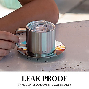 The Coldest Water Stackable Insulated Espresso Cup with Saucer - Insulated Triple Wall Stainless Steel Travel Double Shot Espresso Coffee Mug with Sliding Lid (4 oz, Stealth Black)