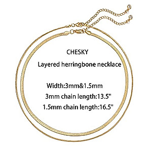 CHESKY Layered Necklace for Women, Double Layer Snake Chain Necklace 14k Gold Plated Layering Herringbone Necklace Gold Chunky Thick Chain Choker Necklace Gifts for Girls