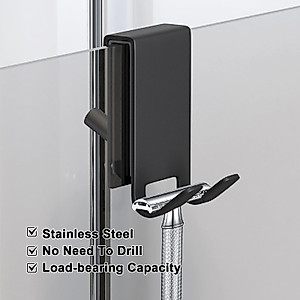 KITHOLD Shower Door Hooks, 2 Pack Triple Shower Towel Hook for Bathroom Frameless Glass Door, Stainless Steel Over Shower Door Hook for Hanger Towels, Razor, Shower Squeegee (Black)