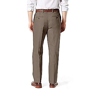 Dockers Men's Classic Fit Signature Khaki Lux Cotton Stretch Pants-Pleated (Regular and Big & Tall), Dark Pebble, 48W x 28L