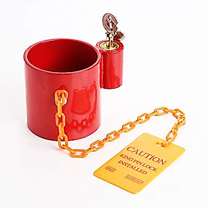 WINTOOLS Heavy Duty Steel Kingpin Lock Wheel Trailer Lock King Pin Red Lock with Bright Yellow Caution Tag