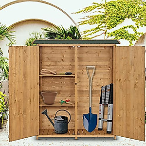 VINGLI Upgraded Outdoor Wooden Storage Shed, Extra Large Garden Shed Outside Tool Cabinet with 2 Safety Latches, Patio Storage Organizer for Garden Yard Lawn Equipment