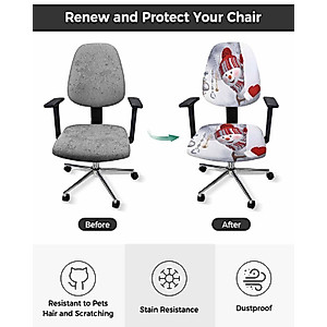 Christmas Snowman Red Office Chair Cover Stretchable Computer Chair Seat Cover Backrest Slipcovers, Stretchable Rotating Desk Chair Seat Cushion Split Protectors Xmas Ball Silver Pine Tree Branch