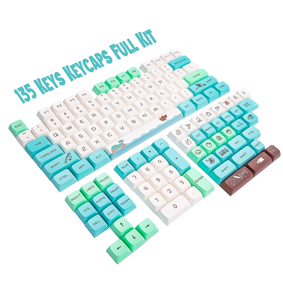 UniCusMech 135 Keys Set XDA Profile Custom Keycaps PBT Dye Sublimation ANSI Layout Keycaps Set for Gateron Kailh Cherry MX Switches Mechanical Gaming Keyboards (Animal Forest)