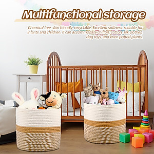 Thyle 9 Pcs Woven Cotton Rope Basket Bulk Storage Cubes Baskets Bins with Handles 10.2 x 10.2 x 10.2'' Round Organizer Bins Cute Toy Basket for Cube Storage Organizer Shelves Clothes Towels