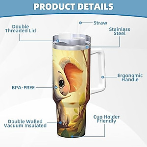 HULIBIN Cute Elephant Print Double Deck Stainless Steel Travel Coffee Cup With Lid 40 Oz Ice Bully Cup