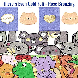 WAPETASHI Cute Washi Tape Set - 24 Rolls Kawaii Animals Gold Foil Decorative Masking Tape for Journaling, Scrapbooking, Kids DIY Crafts, Gift Wrapping, Aesthetic Supplies, Planners, Bullet Journal