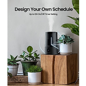 Humidifiers for Bedroom, 4.0L Humidifiers for Home Large Room, Cool Mist Humidfiers for Baby and Plant, Smart Auto Humidification, Timer, Filter Free(Black)