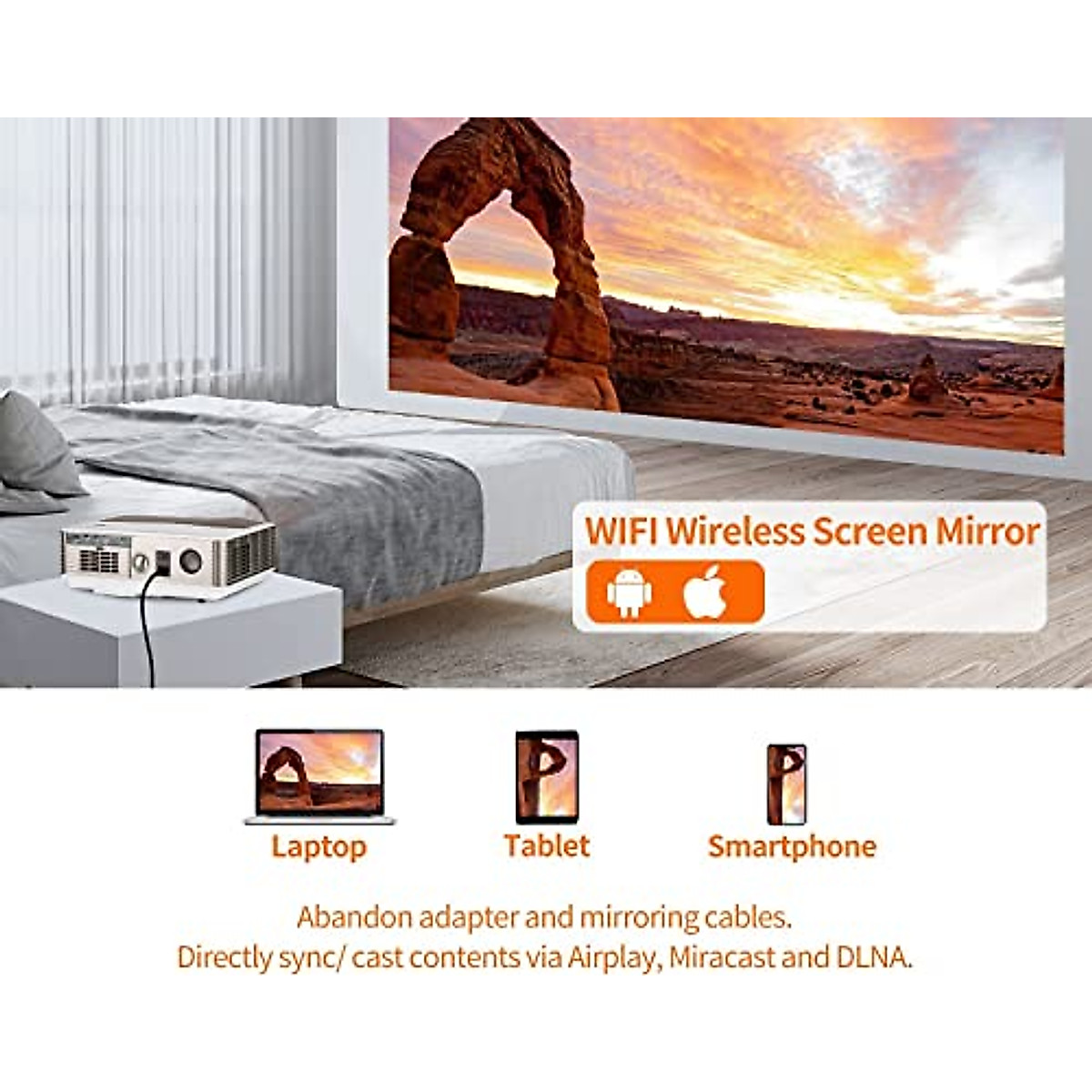 LCD Android Wireless Projector 1080p Native 9000 High Lumen, Home Theater Projector with WiFi and Bluetooth 250'' Display Outdoor Movie, Airplay for iPhone, Compatible with Fire Stick,PS5,Laptop,HDMI