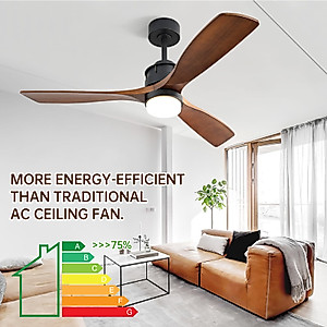 60 inch Wood Ceiling Fan with Light, Outdoor Ceiling Fans for Covered Patios, Walnut Ceiling Fan, Remote Control, Large Ceiling Fan for Porch/Garage/Farmhouse