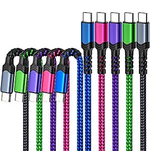 Besgoods USB C to USB C Cable 60W, [6ft,5Pack] Braided Type C Fast Charging Cord Compatible with iPhone 16 15 Pro Max MacBook iPad Air5 Galaxy S23 Ultra S22 S21FE A54-Green,Purple,Pink,Blue,Black