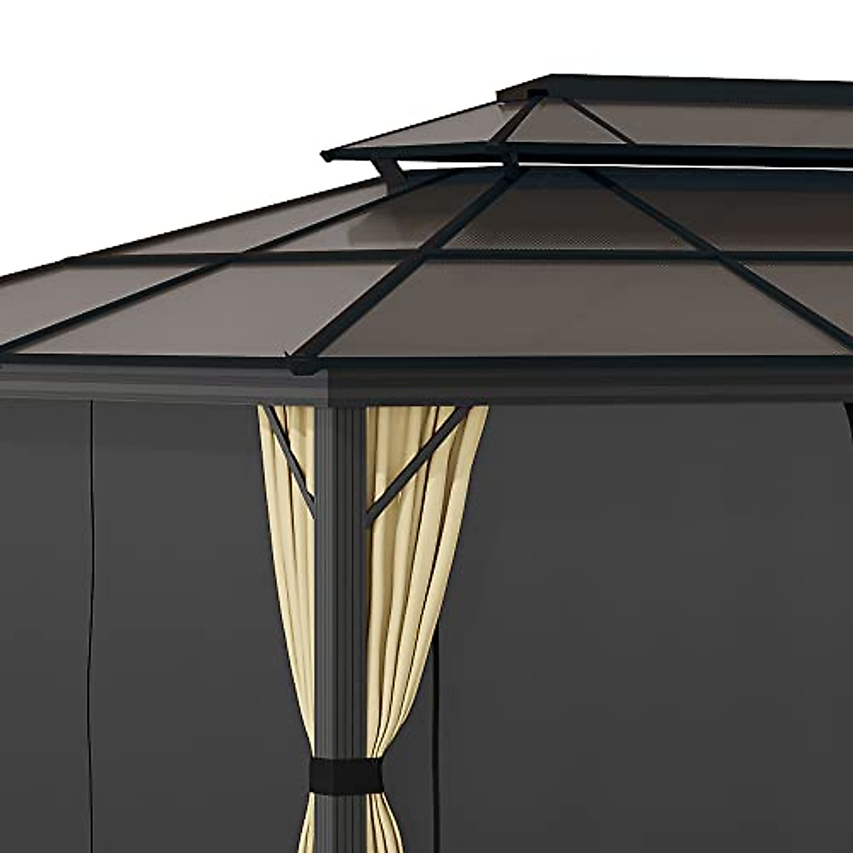 Outsunny 11' x 15' Hardtop Gazebo Canopy with Polycarbonate Roof, Aluminum Frame, Permanent Pavilion Outdoor Gazebo with Netting, for Patio, Garden, Backyard, Deck, Lawn, Beige