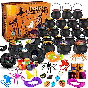 Laoyebaohao 192PCS Halloween Party Favors Halloween Toys 24 Pack Prefilled Mini Witches Cauldron for Halloween Party Halloween Scavenger Hunt Halloween Prizes Gifts Miniatures for Kids Trick or Treat