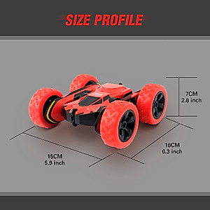 Remote Control Car for 6-8 Year Old Boys & Girls,Rimila RC Stunt Car 4WD 2.4Ghz Remote Control Vehicle Double Sided Rotating 360° Flips,Toy for Kids Birthday Gift (Battery Not Included) (Red)