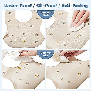 JaGely 6 Pcs Baby Silicone Bibs Soft Adjustable Fit Baby Bibs Waterproof Feeding Silicone Bibs with Food Catcher Pocket for Toddlers Girls Boys