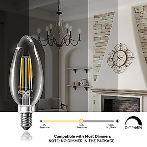TJOY LED Candelabra Bulbs Dimmable, 60W Equivalent Chandelier Light Bulbs, 4.5W 2700K Warm White, 500LM, E12 Base, B11 Vintage LED Filament Clear Glass Candle Bulb for Ceiling Fan, Chandeliers,12 Pack