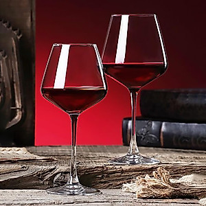 Luxurious 6-Piece Footed Crystal Red Wine Glass and Burgundy Decanter Set for Home, Premium wine glass gift set (Burgundy 6 pieces + U-shaped decanter)