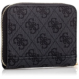 GUESS womens Laurel Small Zip Around Wallet, Coal Logo, one size US