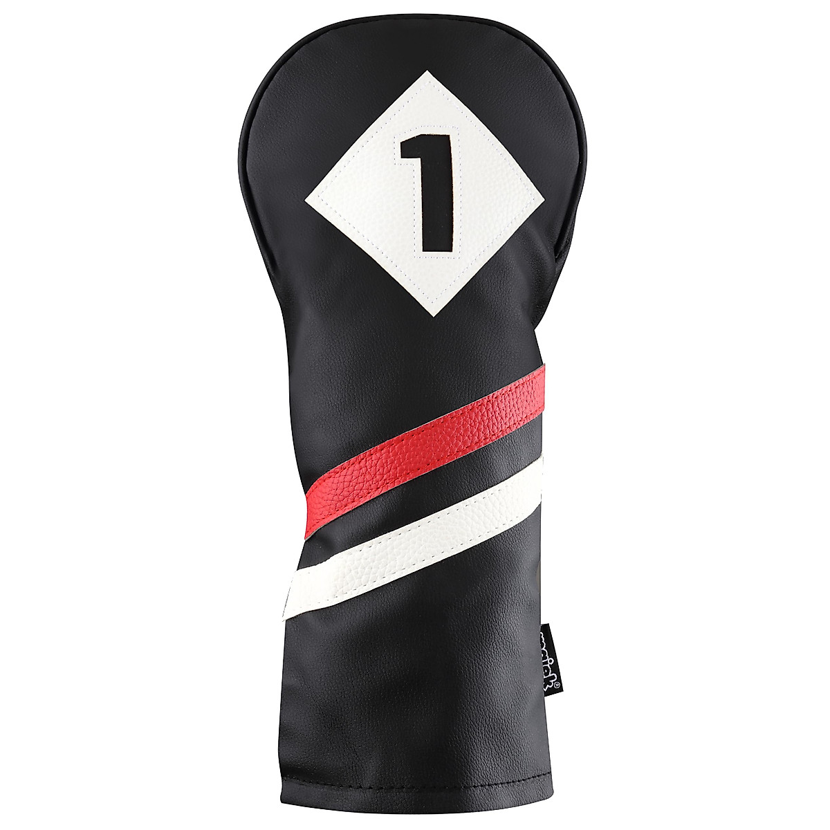 Majek Retro Golf Headcovers Black Red and White Vintage Leather Style 1 X Driver Fairway Wood Head Cover Classic Look