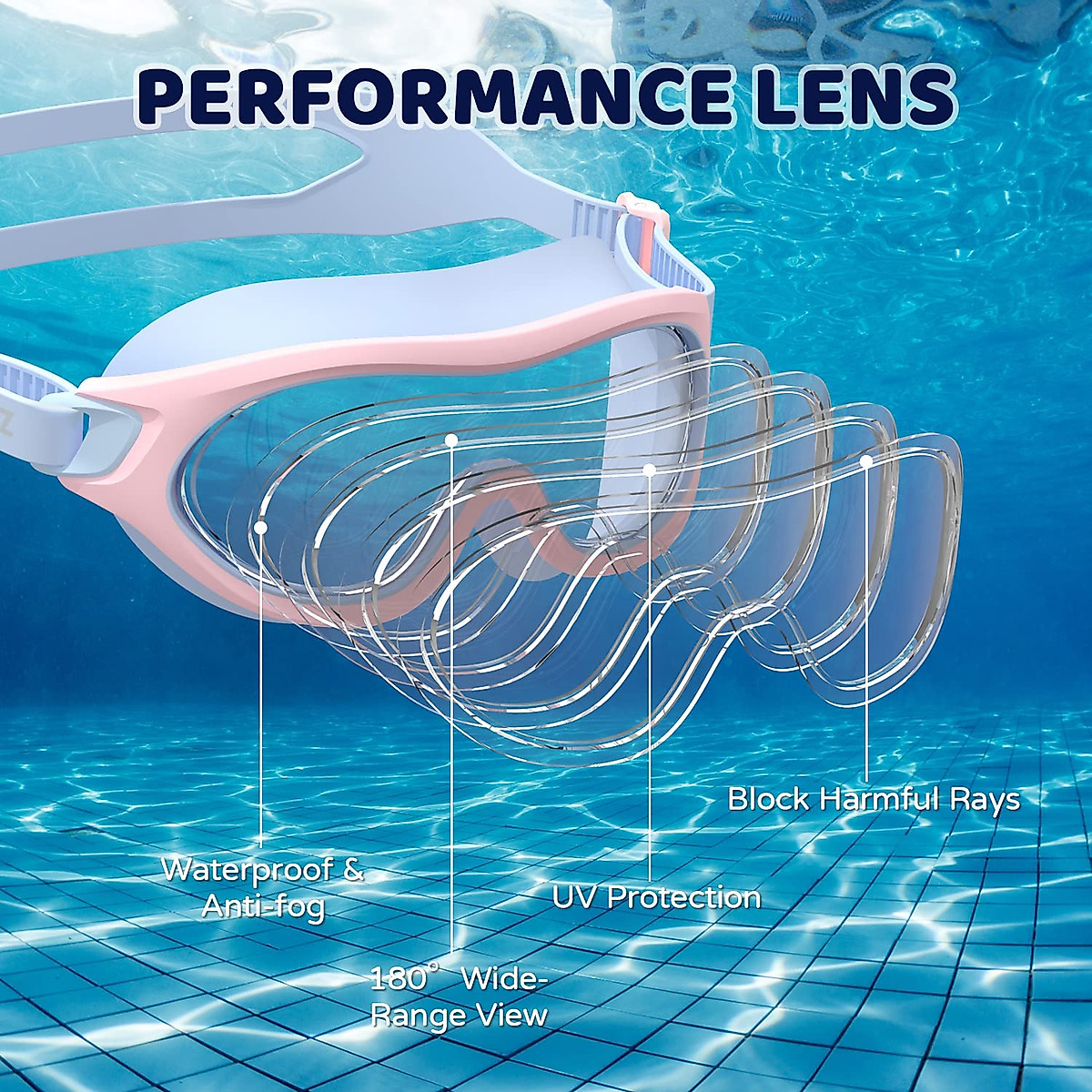COPOZZ Swimming Goggles for Kids 6-14, Wide View Youth Swim Goggles No Leaks AntiFog Crystal Clear Water Pool Swim