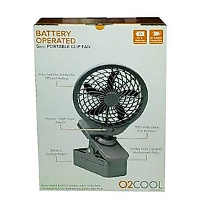 O2COOL 5" Battery Operated Clip Fan Grey