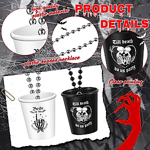 Dandat 12 Pcs Bride or Die Bachelorette Shot Glass Halloween Party Plastic Shot Glass Necklaces Halloween Gothic Skull Bridal Shower Party Favor for Wedding Engagement Party