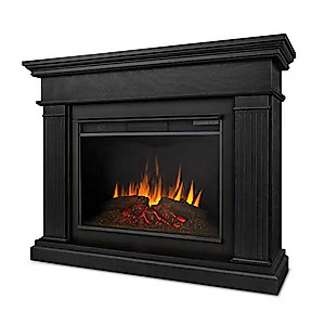 BOWERY HILL Contemporary 55.5" Wooden Surround Heater Electric Solid Wood Fireplace with Remote Control, Adjustable Led Flame, 1500W in Black