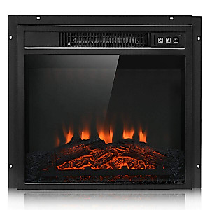 18"x17" 1400W Freestanding Electric Fireplace Mantel Insert With Remote Control Wall-Mounted Heater Realistic Flame Effect 3 Levels Flame Brightness Can Place in TV Stand Operates With Or Without Heat