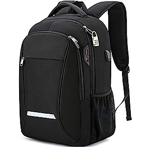 XQXA Laptop Backpack, Travel Backpack for Men & Women with USB Charging Port, Water Resistant Anti Theft College Computer Back Pack Bag Fits Up to 17 Inch Laptop- Black