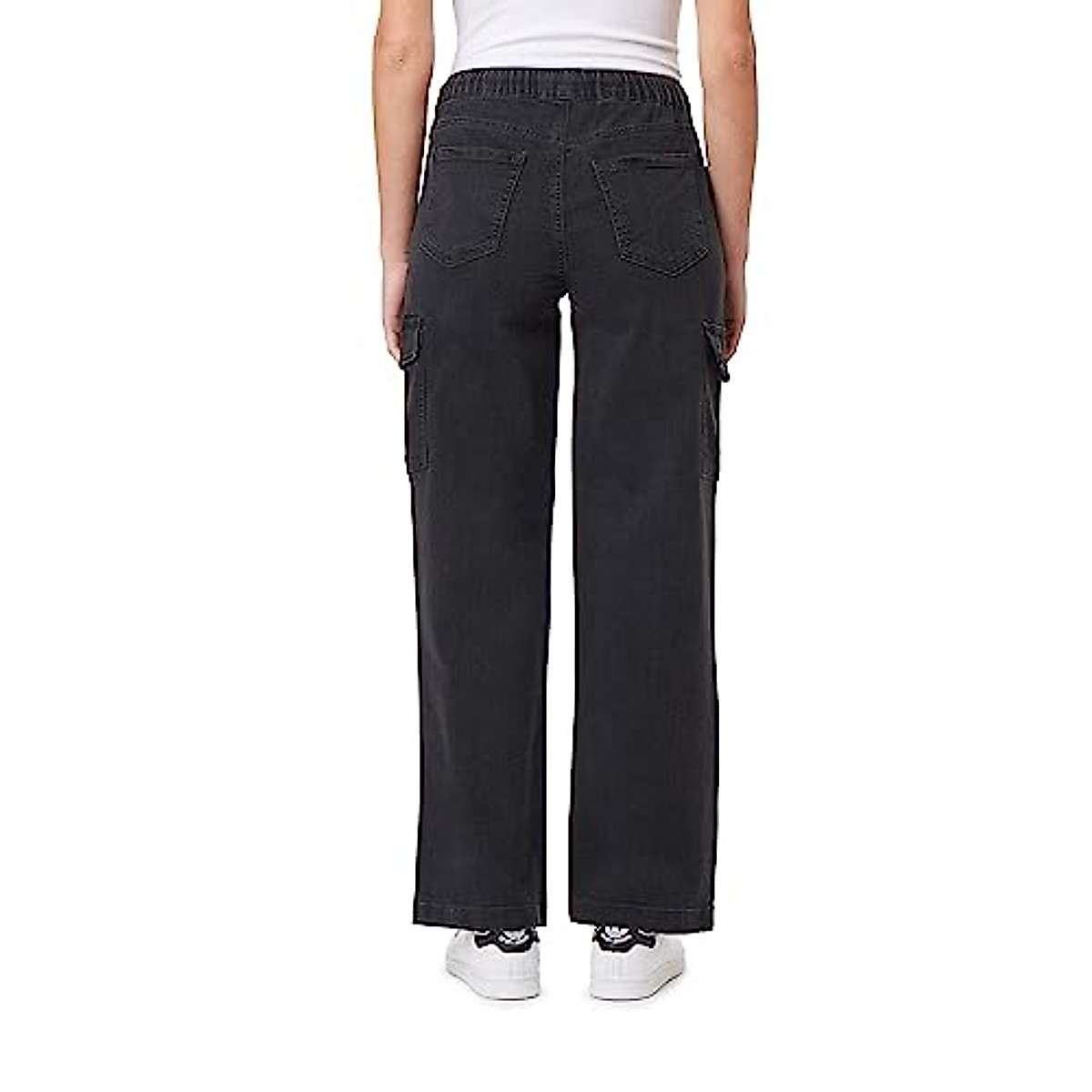 WallFlower Women's Tomboy Relaxed Cargo Denim Mid-Rise Insta Stretch Juniors Jeans, LT Carbon